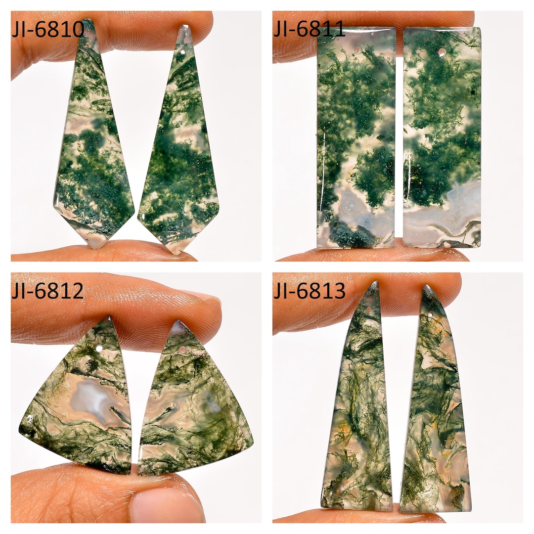 Natural Moss Agate Fancy Shape Front Drilled Smooth Cabochon Matching ...