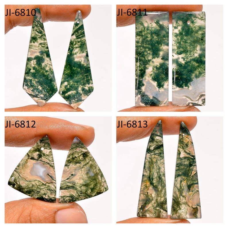 Natural Moss Agate Fancy Shape Front Drilled Smooth Cabochon Matching ...