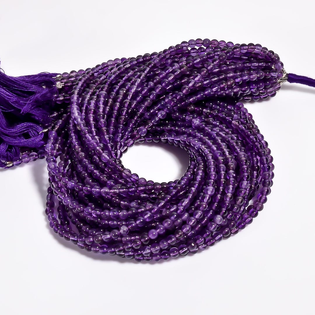 Natural Amethyst Non-faceted Smooth Center Drilled Round Shape 4.05mm ...