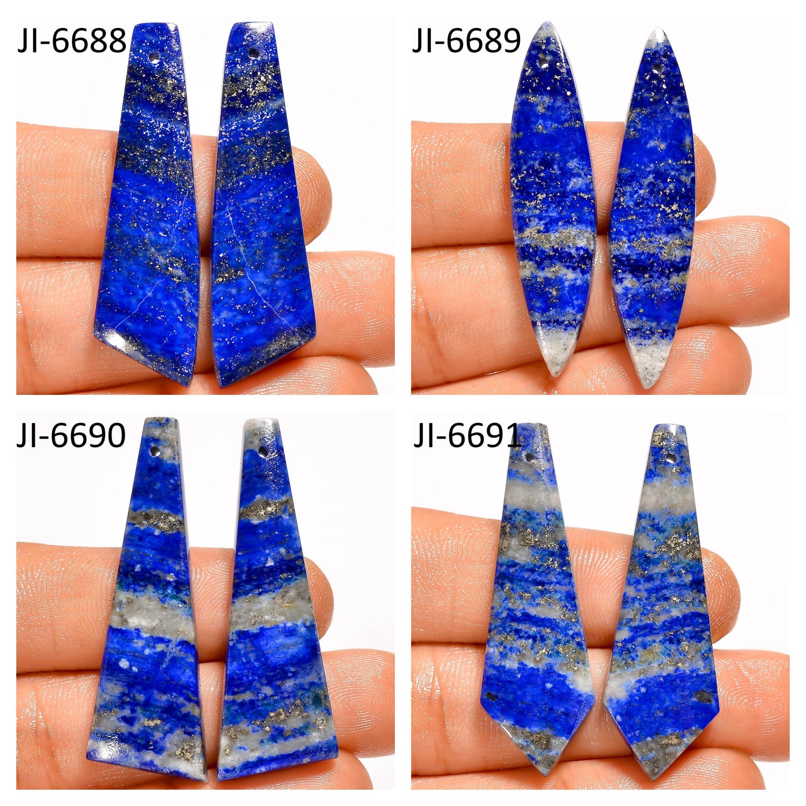 Natural Lapis Lazuli Fancy Shape Front Drilled Smooth Cabochon Matching ...