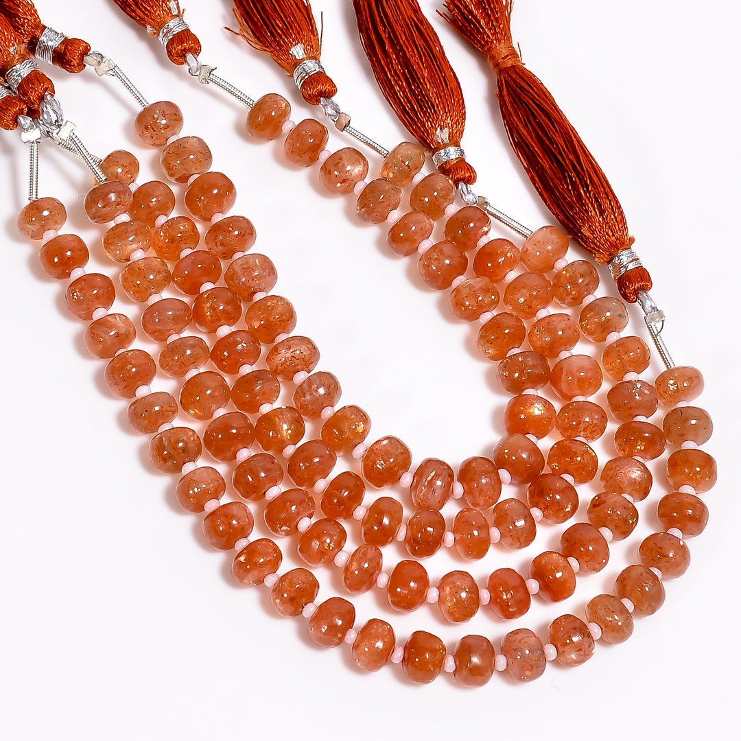 Sunstone Non-faceted Smooth Center Drilled Rondelle Shape 7mm, Semi ...