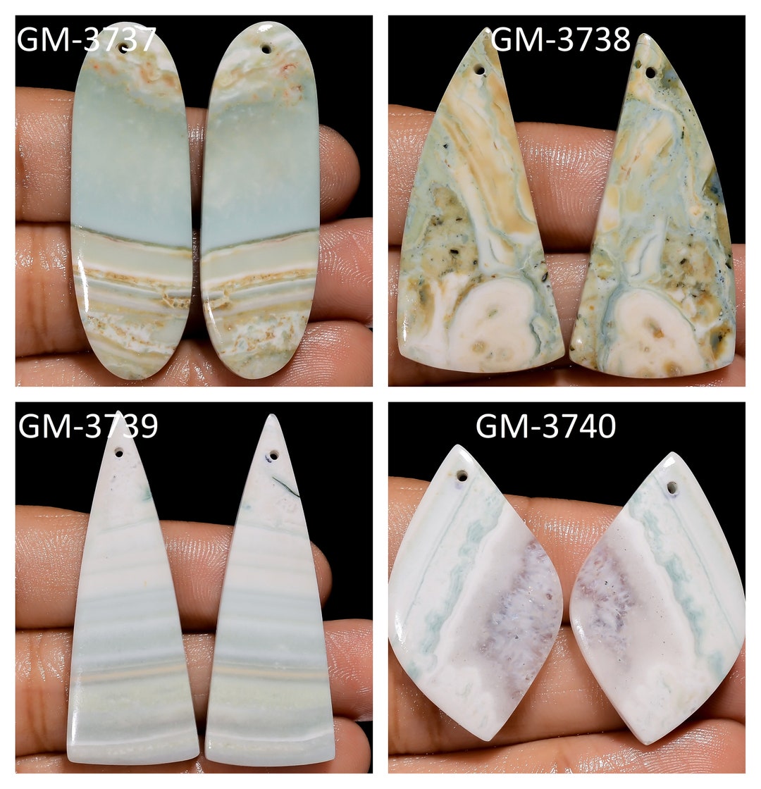 Natural Green Lace Agate Fancy Shape Drilled Cabochon Matching Pairs ...