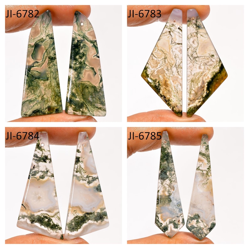 Natural Moss Agate Fancy Shape Front Drilled Smooth Cabochon Matching ...