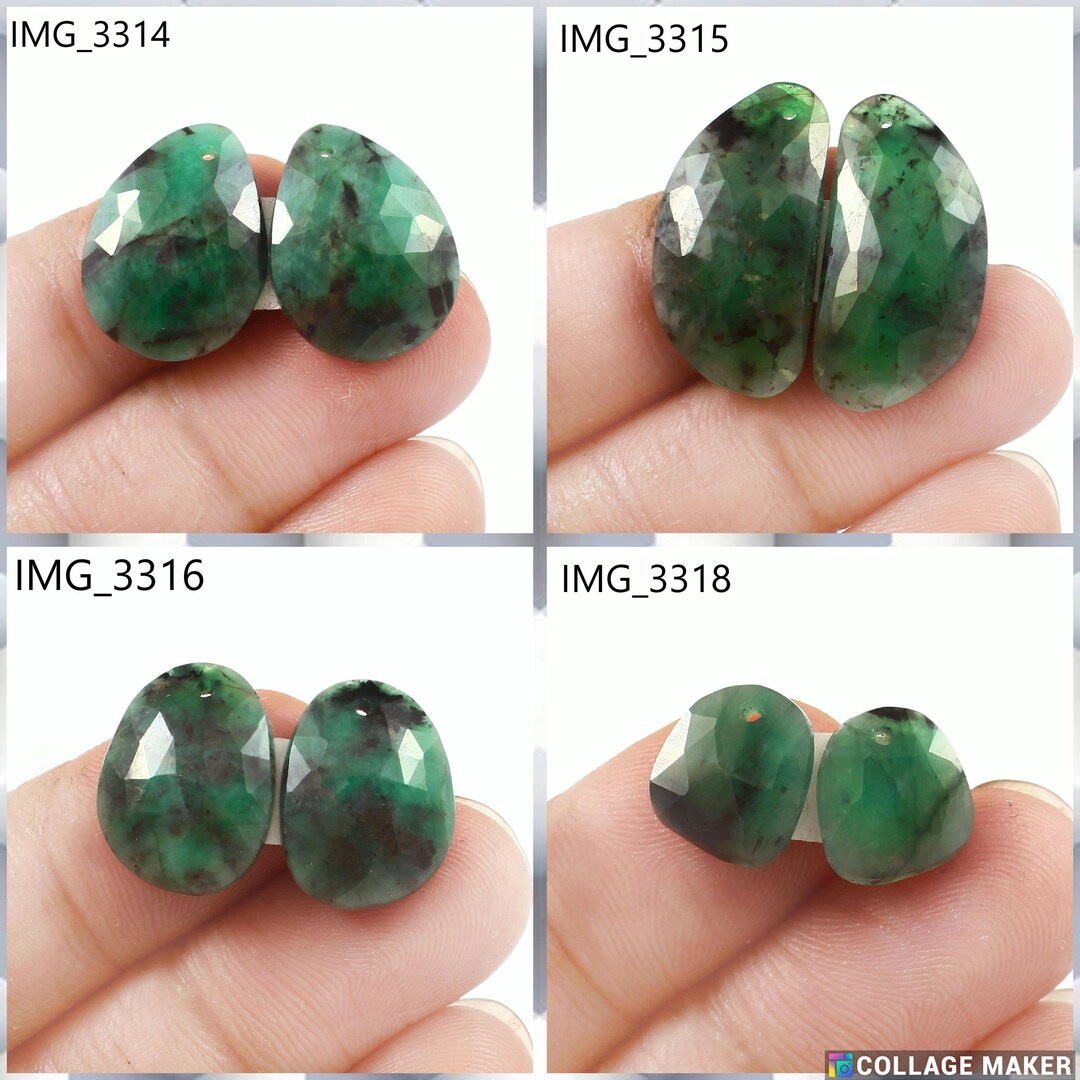 Natural Emerald Fancy Shape Front Drilled Faceted Rose Cut Matching ...