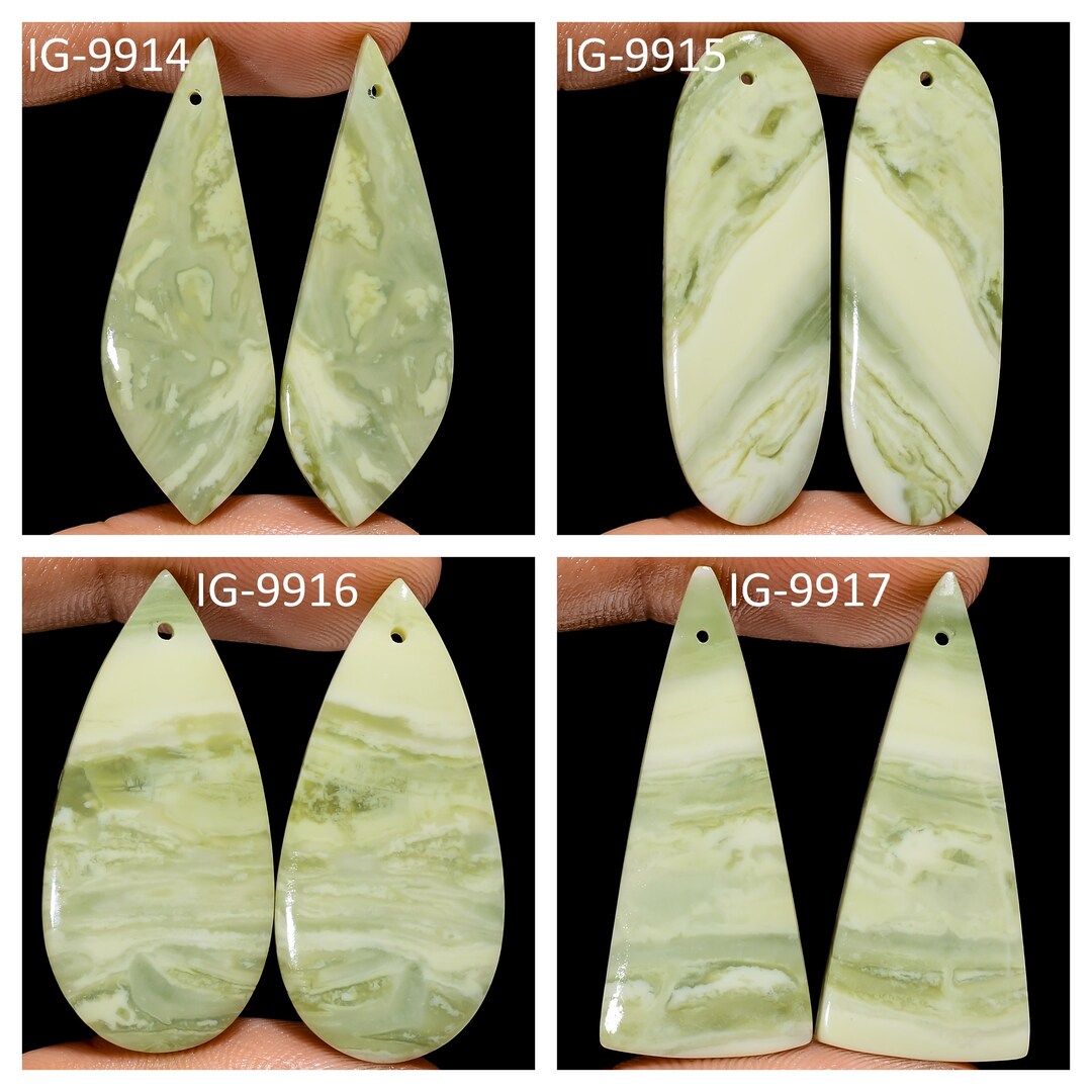 Natural Serpentine Fancy Shape Drilled Cabochon Matching Pairs, Semi ...