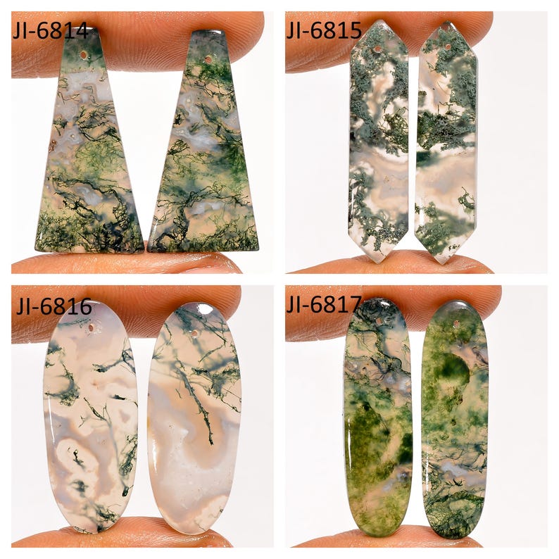 Natural Moss Agate Fancy Shape Front Drilled Smooth Cabochon Matching ...