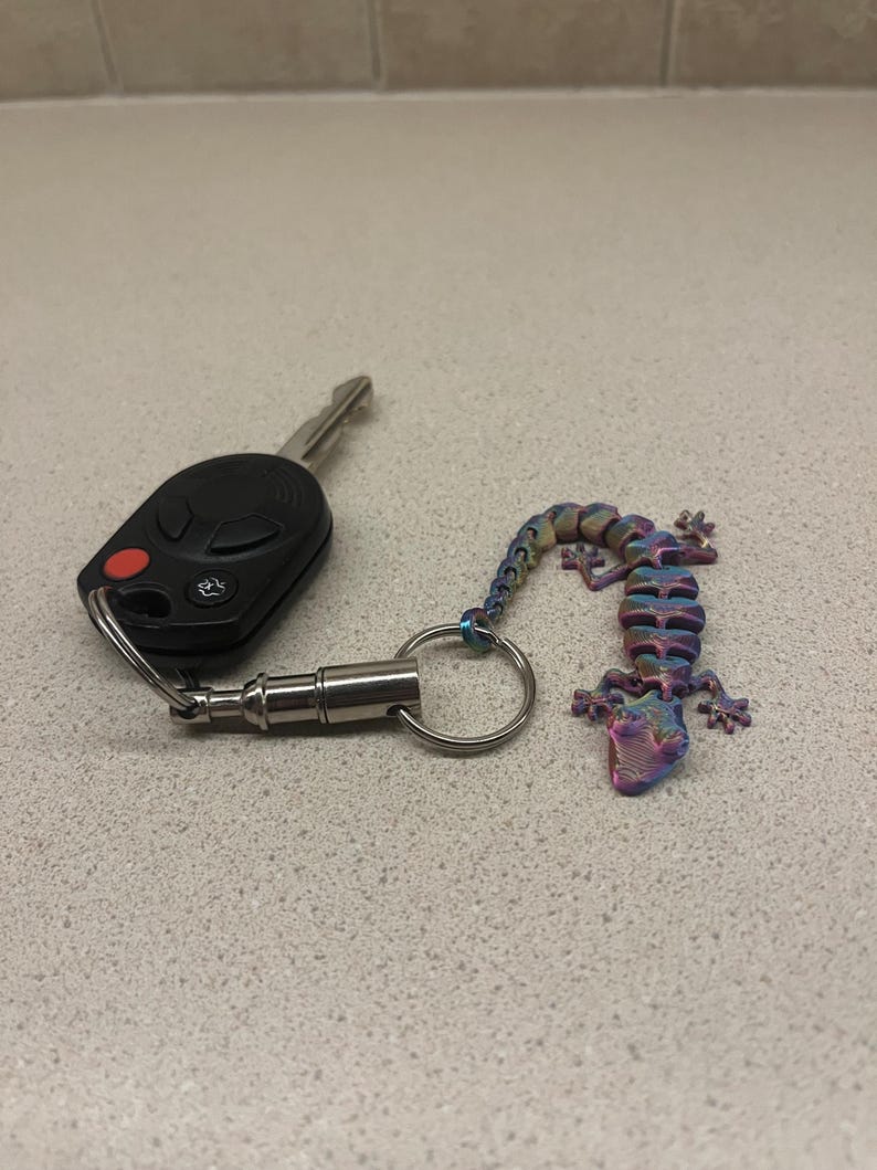 Trippy Lizard Keychain – 3D Printed Flexi Gecko | Rainbow Psychedelic ...