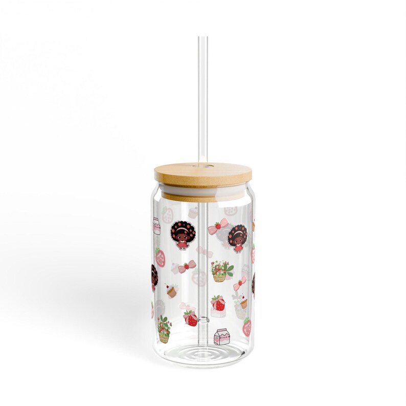 Strawberry Glass Sipper Cup With Lid Reusable Cute Print for Summer ...