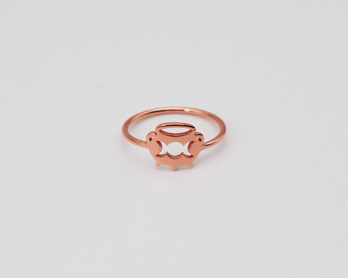 Witch Cauldron Ring With Triple Moon Phase, Sterling Silver Wiccan ...