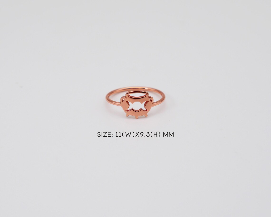 Witch Cauldron Ring With Triple Moon Phase, Sterling Silver Wiccan ...