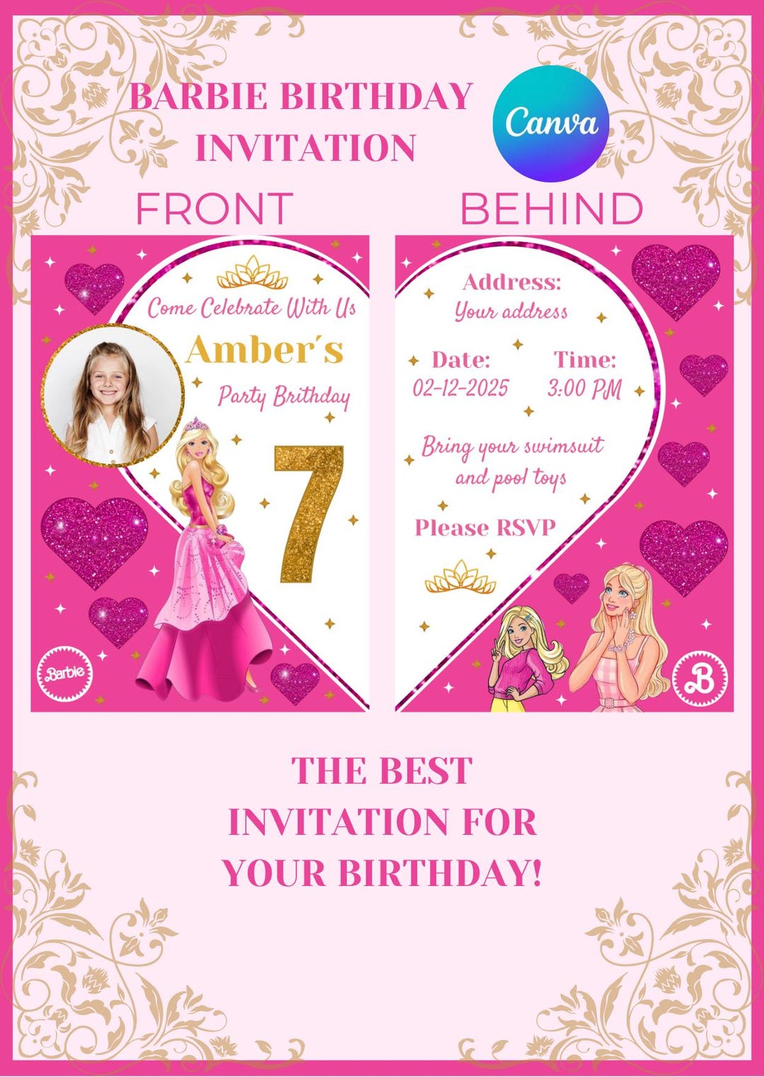 Editable Canva Invitation for Barbie Party, Fashion Doll Party, Girls ...