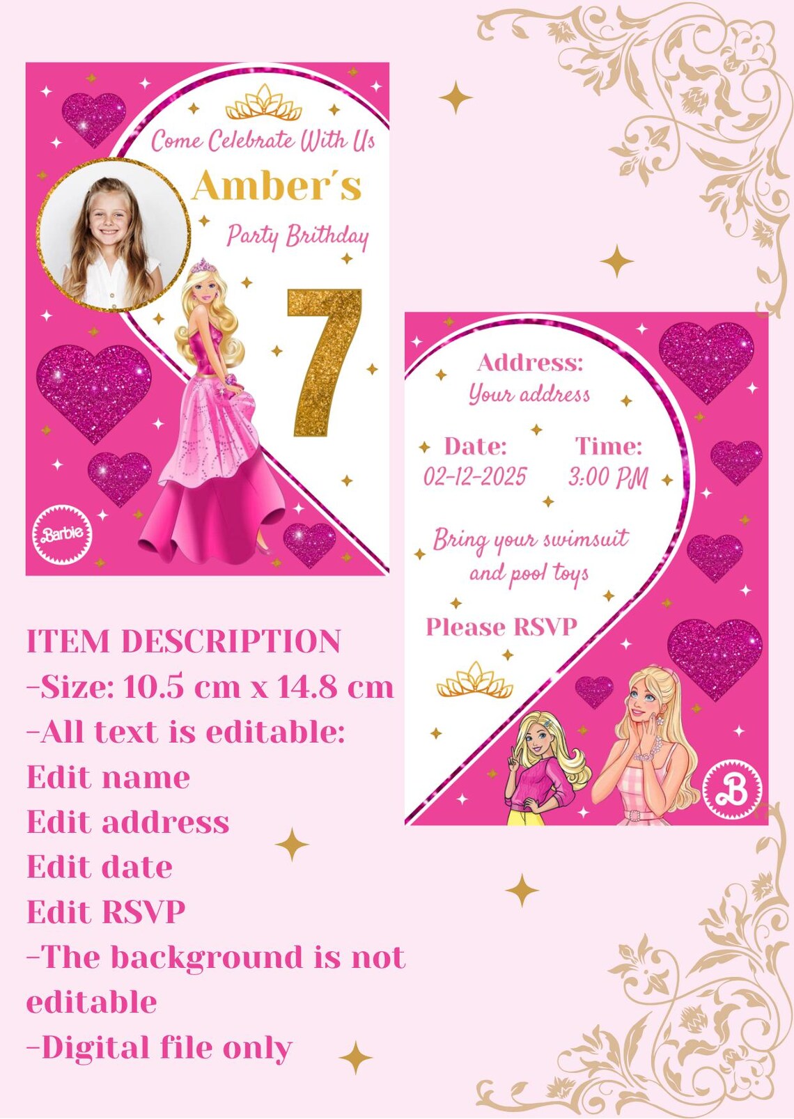 Editable Canva Invitation for Barbie Party, Fashion Doll Party, Girls ...