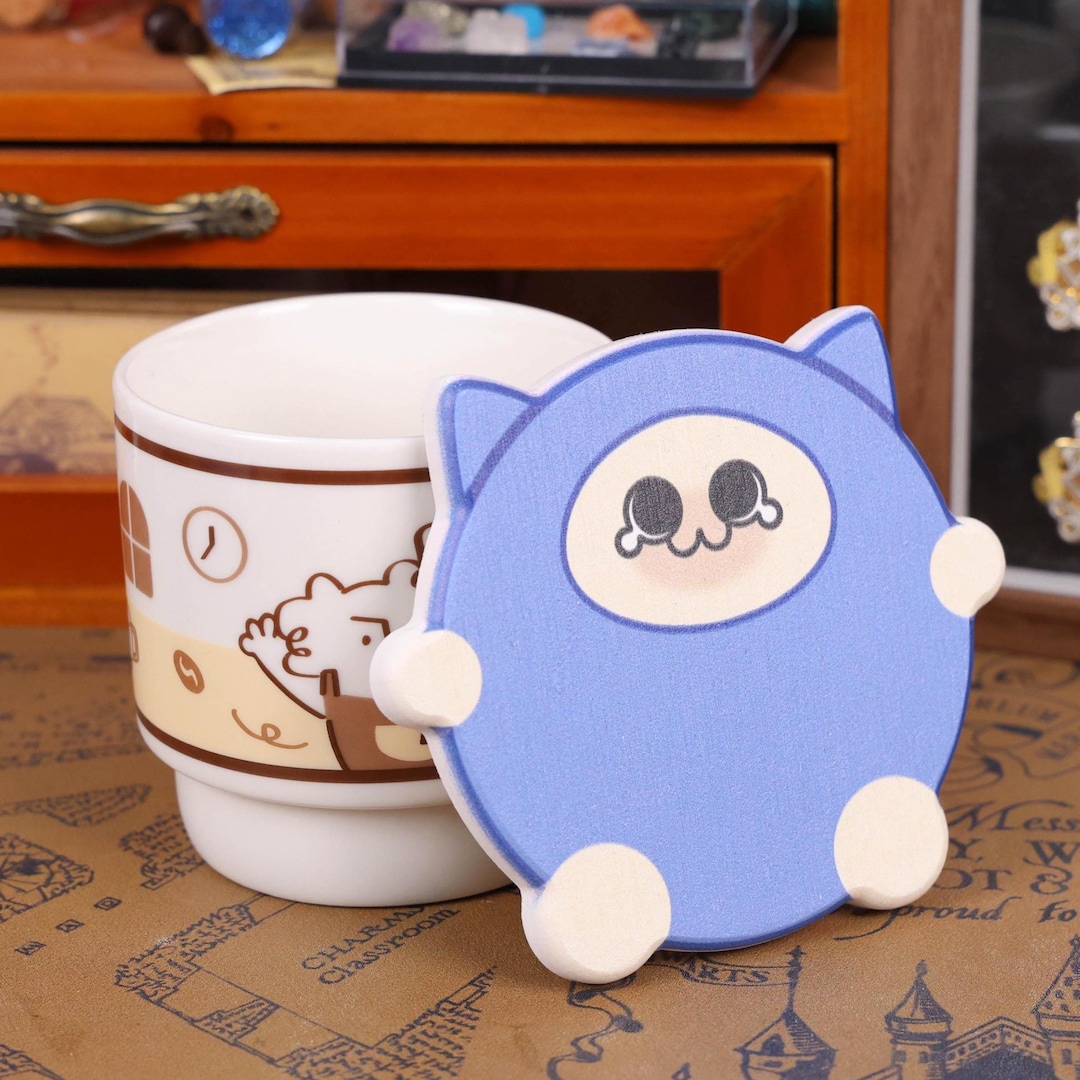 MH Palico Coaster Monster Hunter Blue Diatomite Absorbent Cup Mat Anime ...