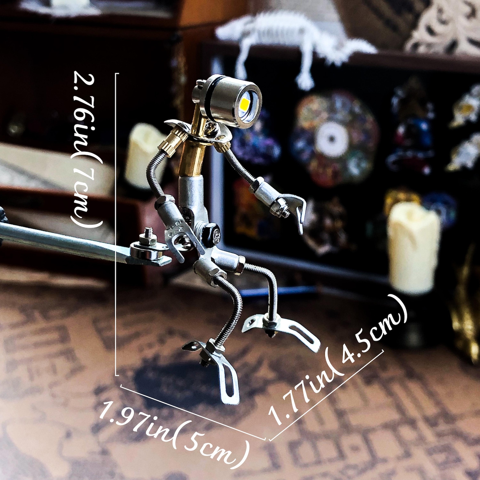 Metal Robot Figurine With LED Light for Desk Decor Handmade Miniature ...