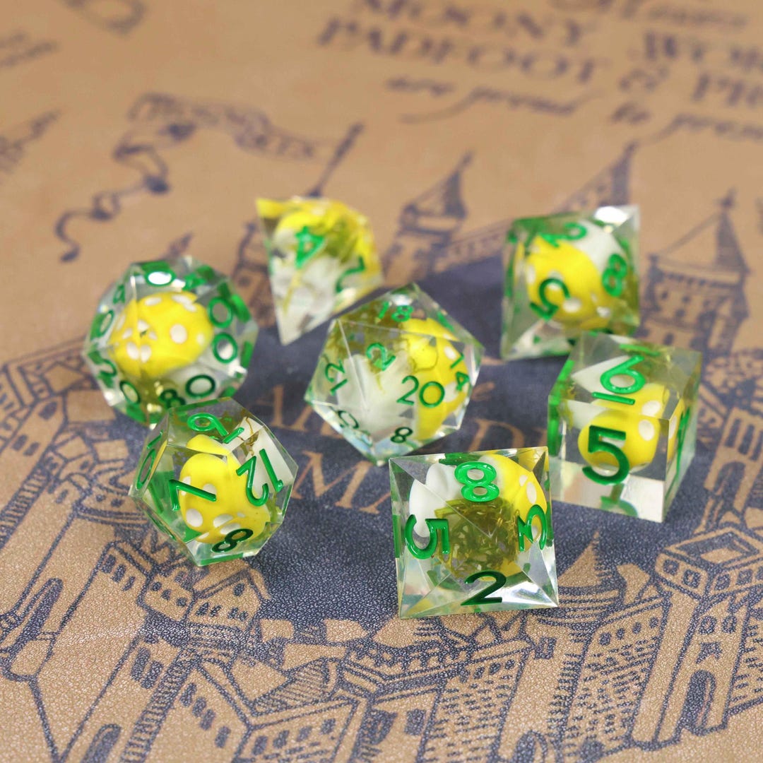 Forest DND Dice Set Yellow Mushrooms Moss Clear Polyhedral Dice ...