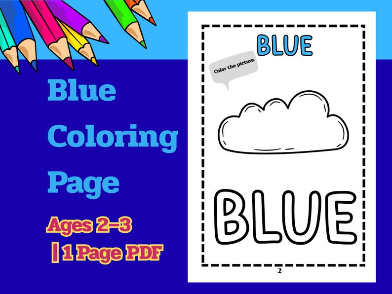 Blue Coloring Page 1 Page Printable PDF Toddler Ages 2–3 - Etsy