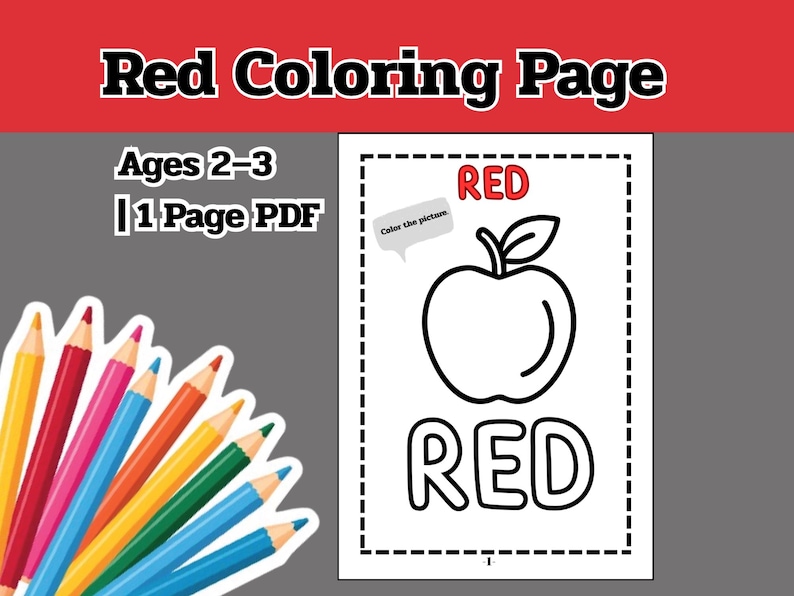 Red Color Worksheet | Single Page Printable | Ages 2–3 - Etsy