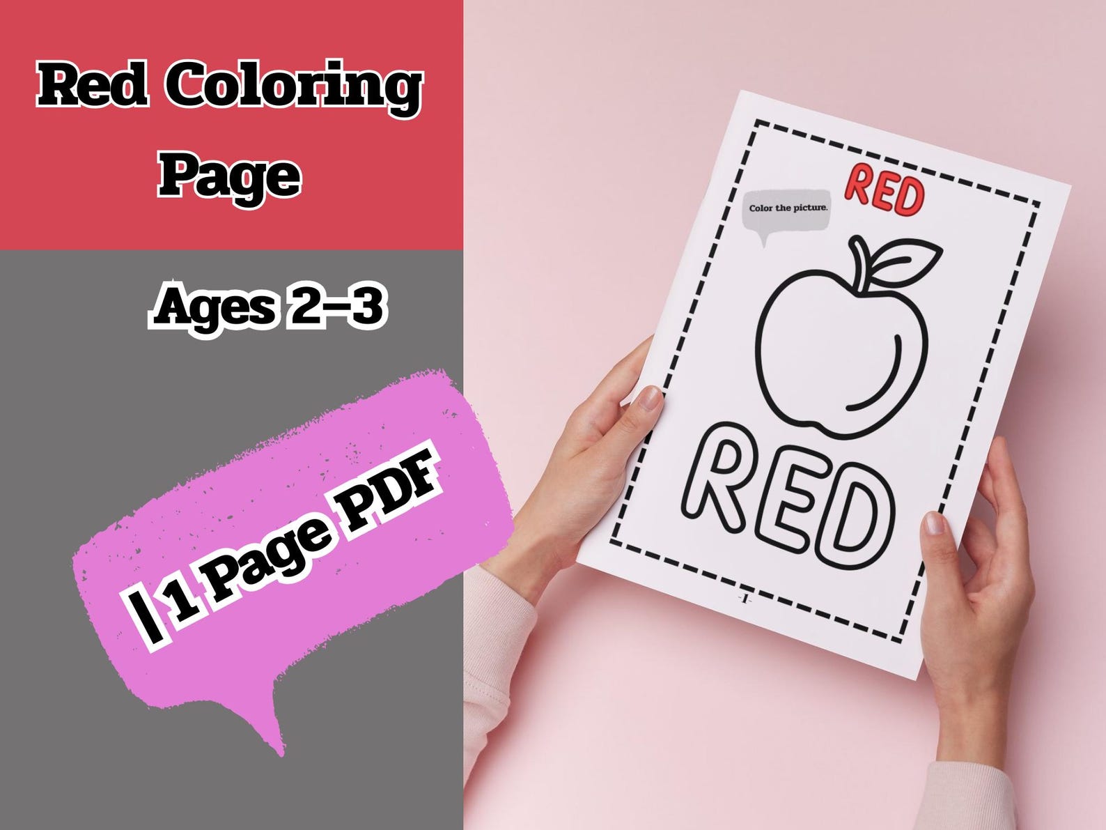 Hoja de trabajo para colorear rojo / Imprimible de una sola página ...