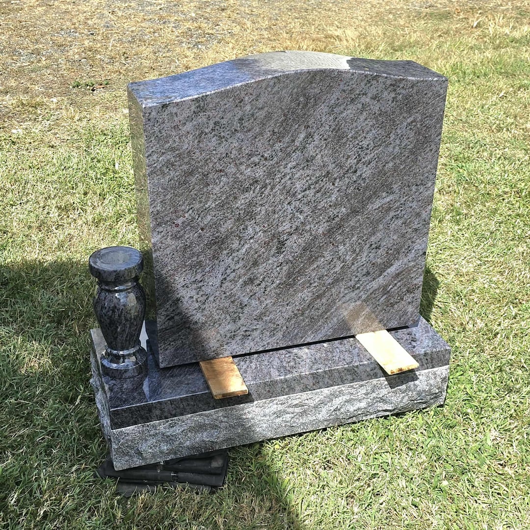 Bahama Blue Single Upright Headstone W/ Base (all-polish) Optional Vase ...