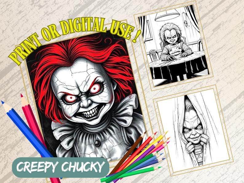 Creepy Kawaii Coloring Pages: Chucky Halloween Color Book (PDF Download ...