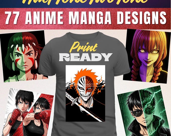 70+ Anime and Manga Png Halftone, DTF/DTG Png Halftone, Bundle of 60 ...