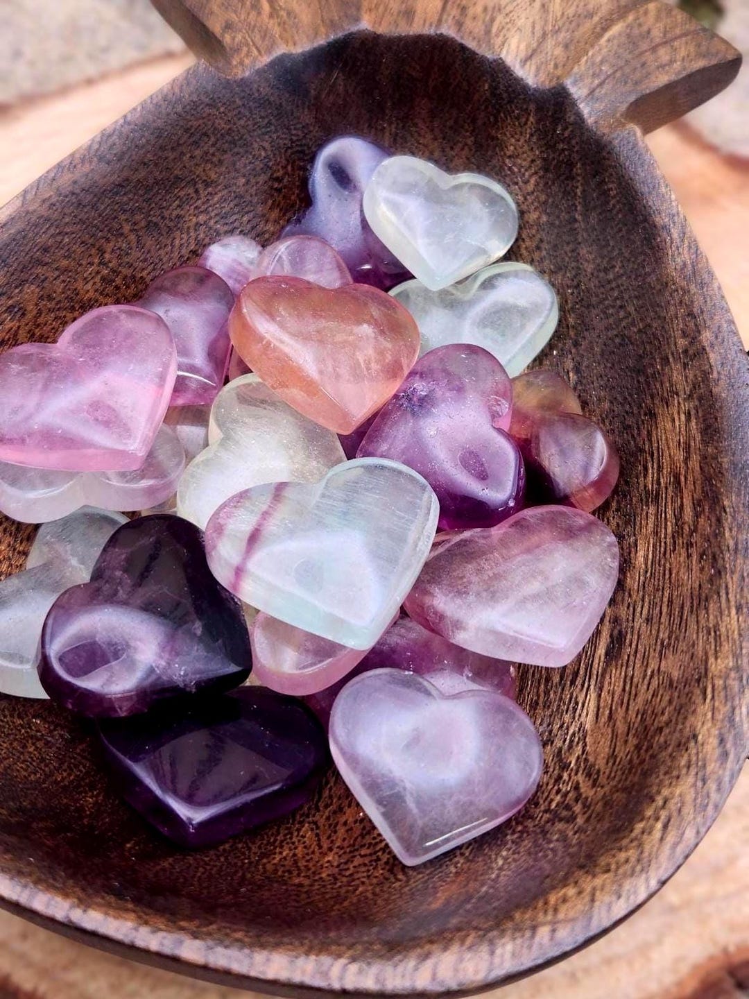 Rainbow Fluorite Heart Stone: 1" Carved Crystal Palm Stone - Etsy