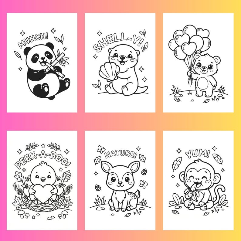 30 Kawaii Animal Coloring Pages for Kids, Printable Activity Book (PDF ...