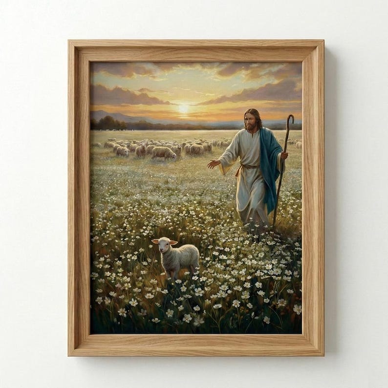 Jesus Lost Sheep Art Print, Good Shepherd, Christian Home Decor ...