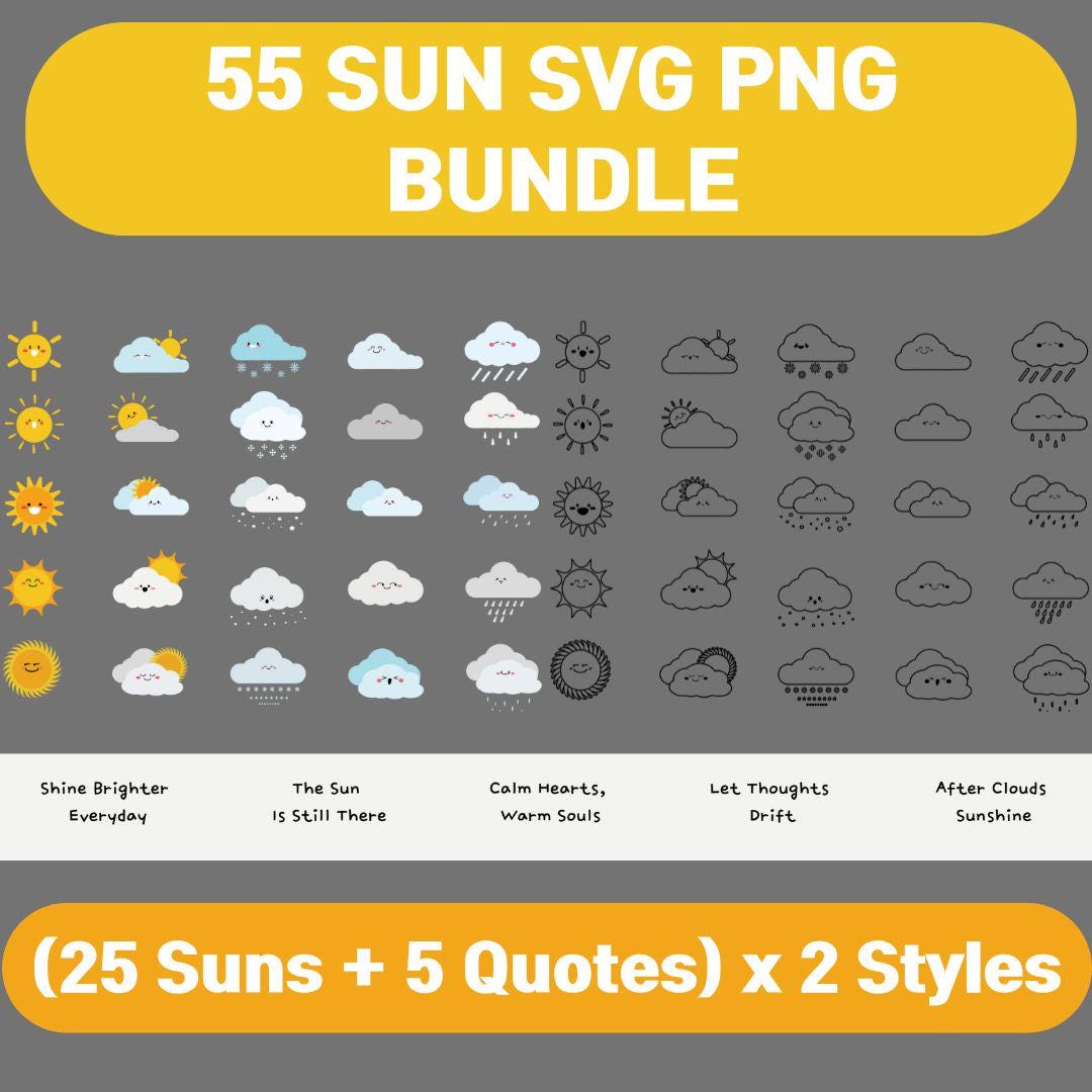 Weather Clipart Bundle | Sun, Cloud, Rain Icons (SVG, PNG, AI) Digital ...