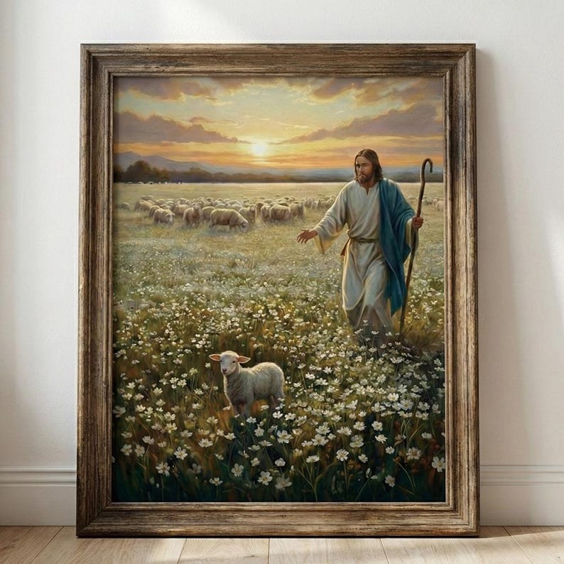 Jesus Lost Sheep Art Print, Good Shepherd, Christian Home Decor ...