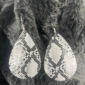 White Python Print Fabric Teardrop Earrings With Gold Finish Ear Wire ...