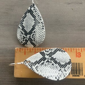 White Python Print Fabric Teardrop Earrings With Gold Finish Ear Wire ...