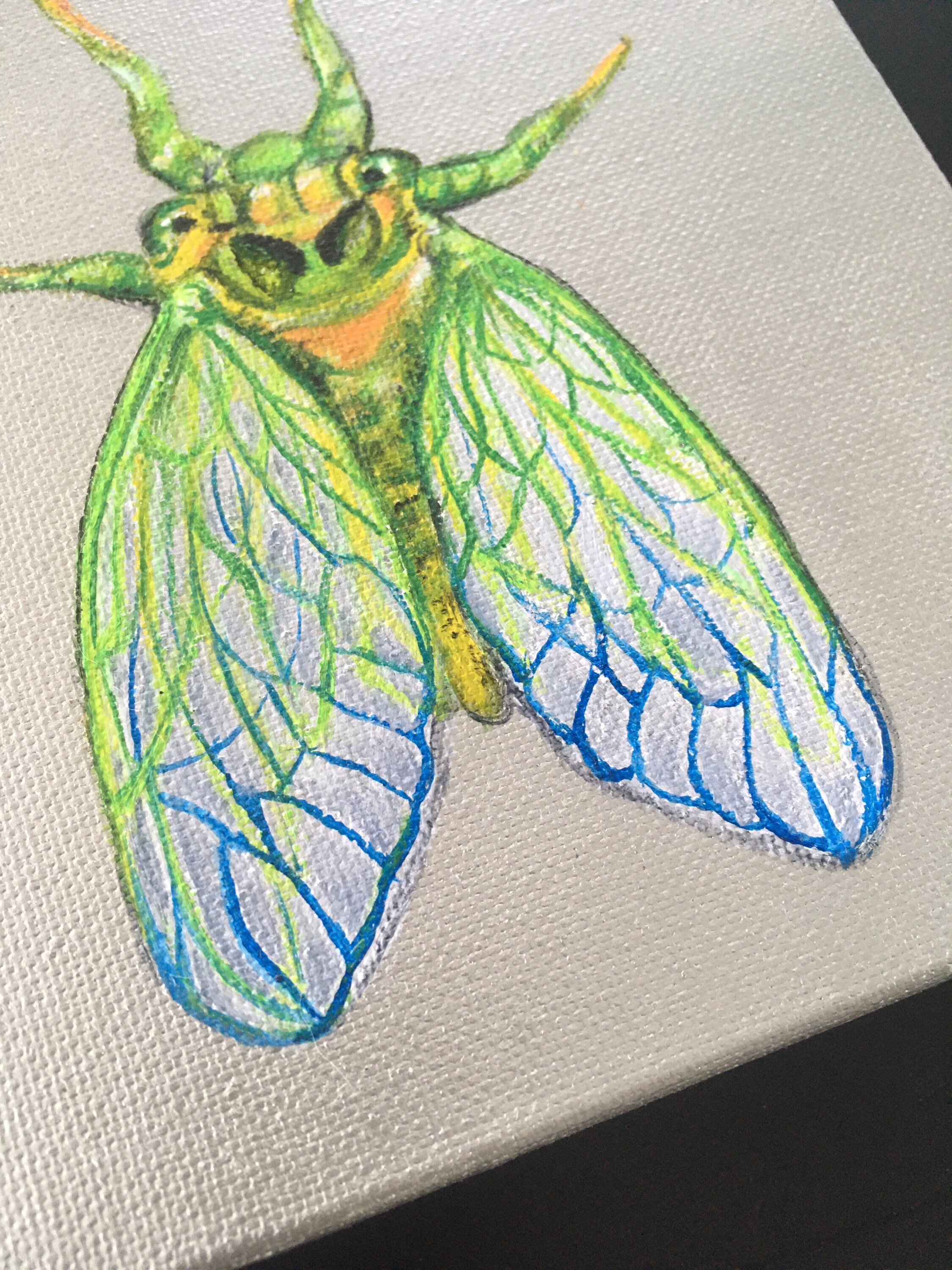 Neon Cicada Painting Mixed Media Oil Paint Acrylic Paint Metallic ...