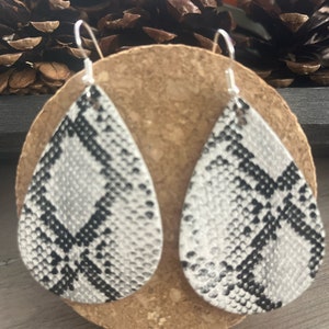 White Python Print Fabric Teardrop Earrings With Gold Finish Ear Wire ...