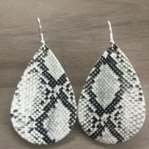 White Python Print Fabric Teardrop Earrings With Gold Finish Ear Wire ...