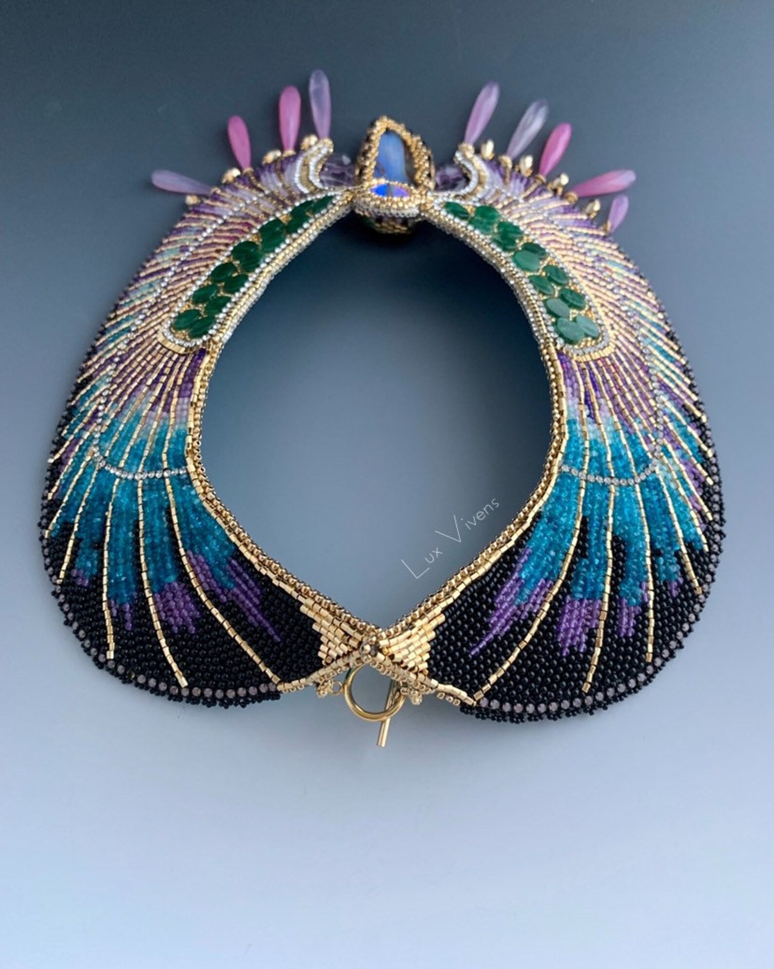 Modern Scarab Collar Necklace With Gemstone Embroidery; Luxurious ...