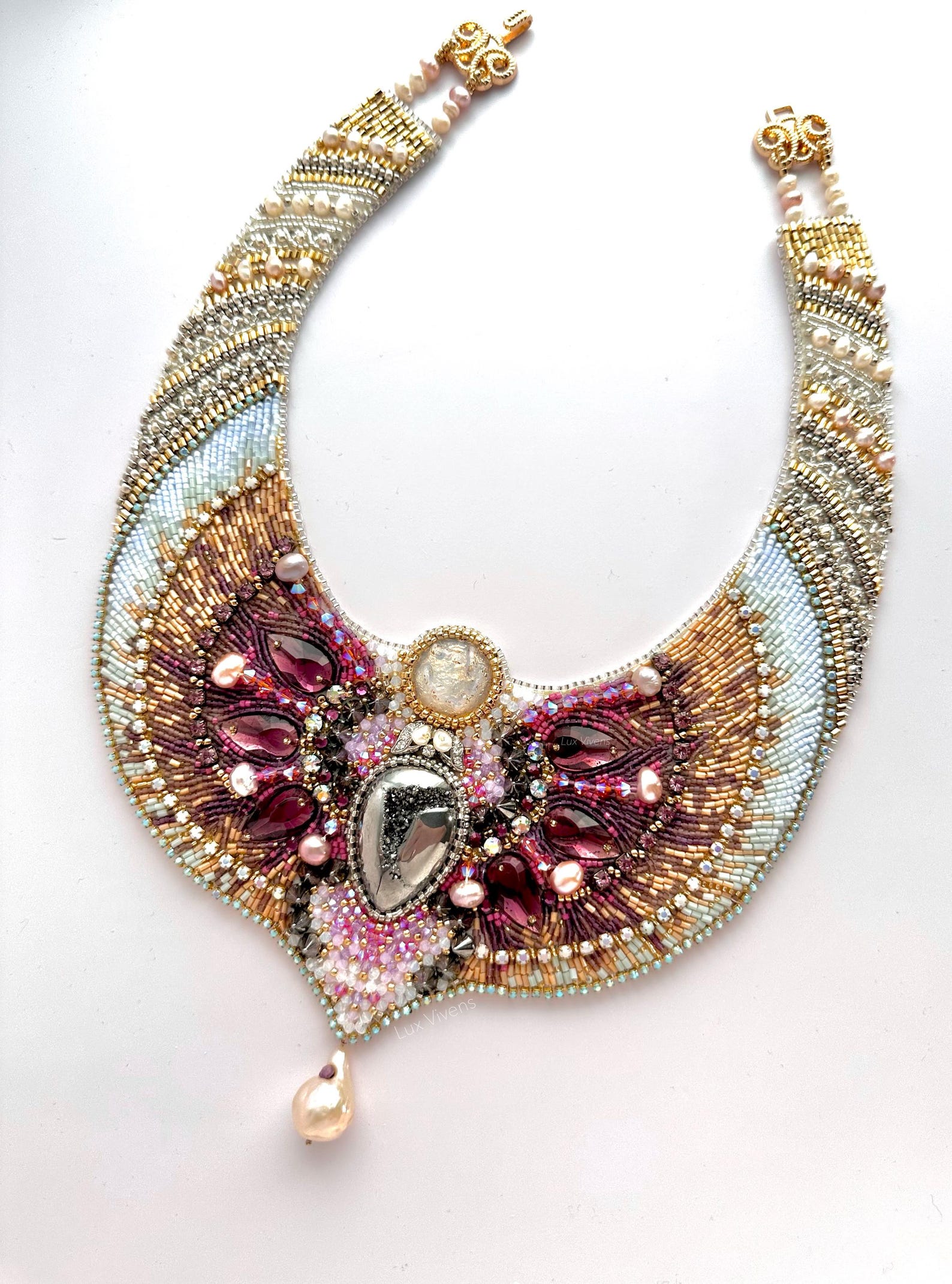 Abstract Winged Scarab Embroidery Necklace Hand Embroidered Colorful ...