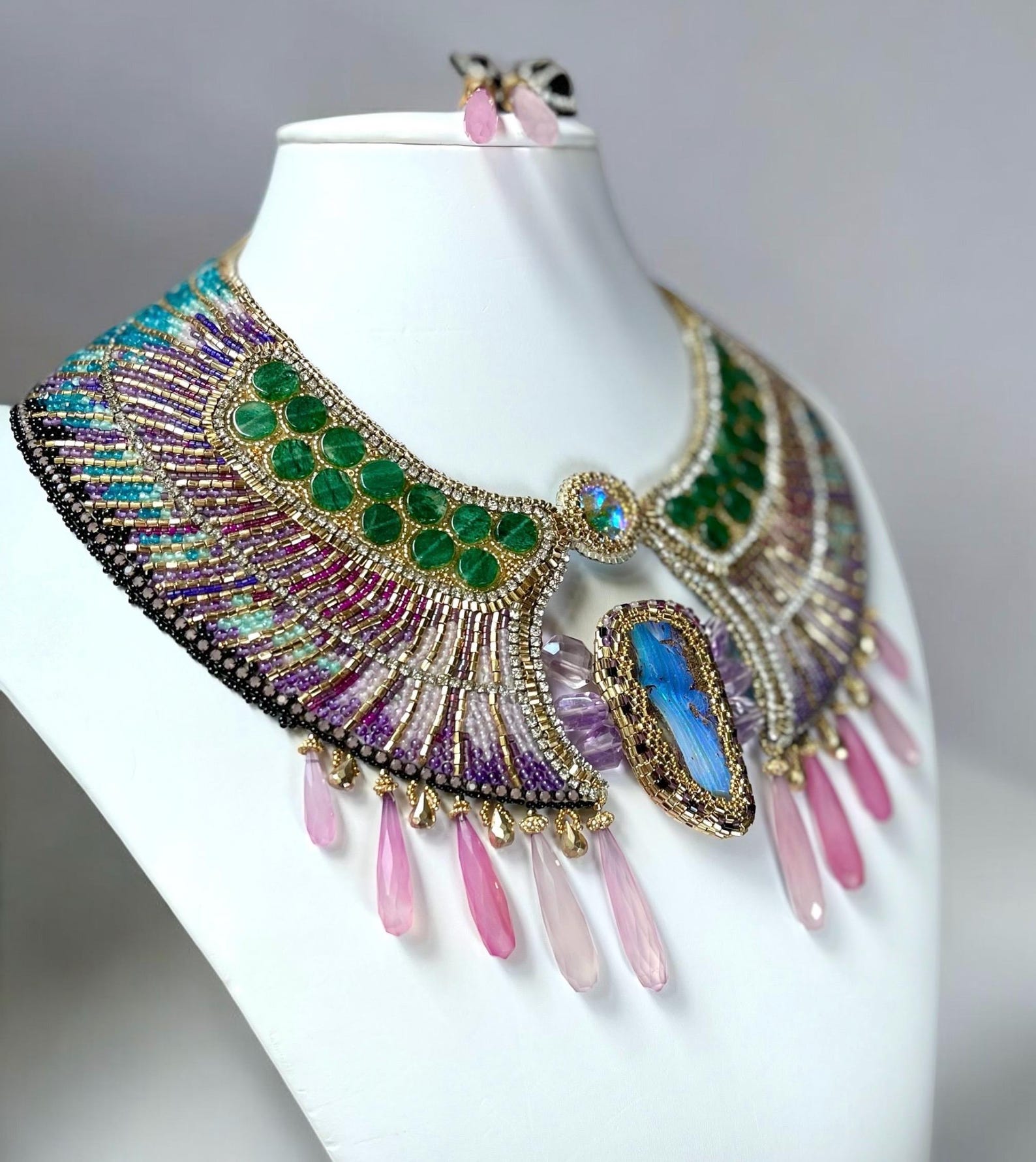 Modern Scarab Collar Necklace With Gemstone Embroidery; Luxurious ...