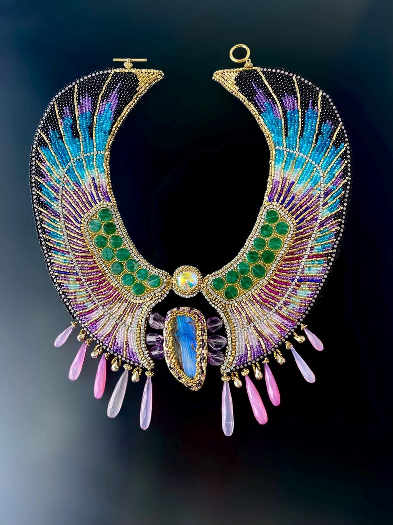 Modern Scarab Collar Necklace With Gemstone Embroidery; Luxurious ...