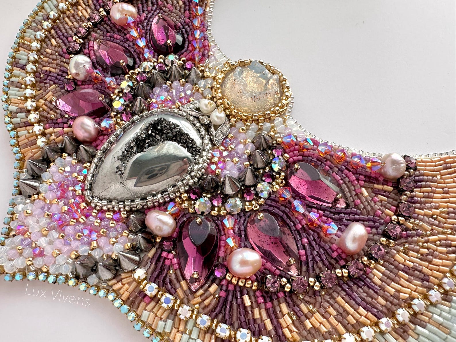 Abstract Winged Scarab Embroidery Necklace Hand Embroidered Colorful ...