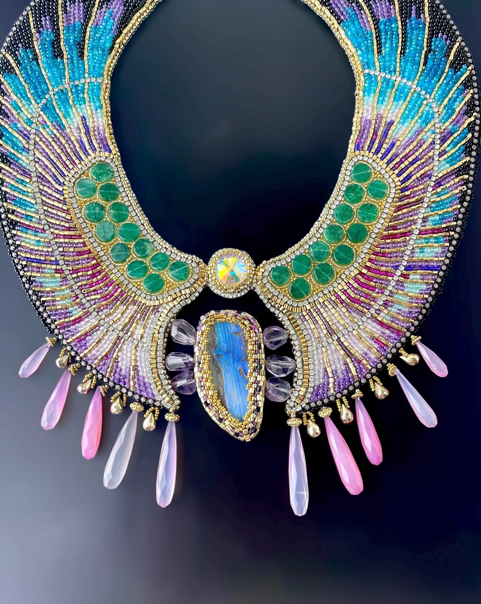Modern Scarab Collar Necklace With Gemstone Embroidery; Luxurious ...