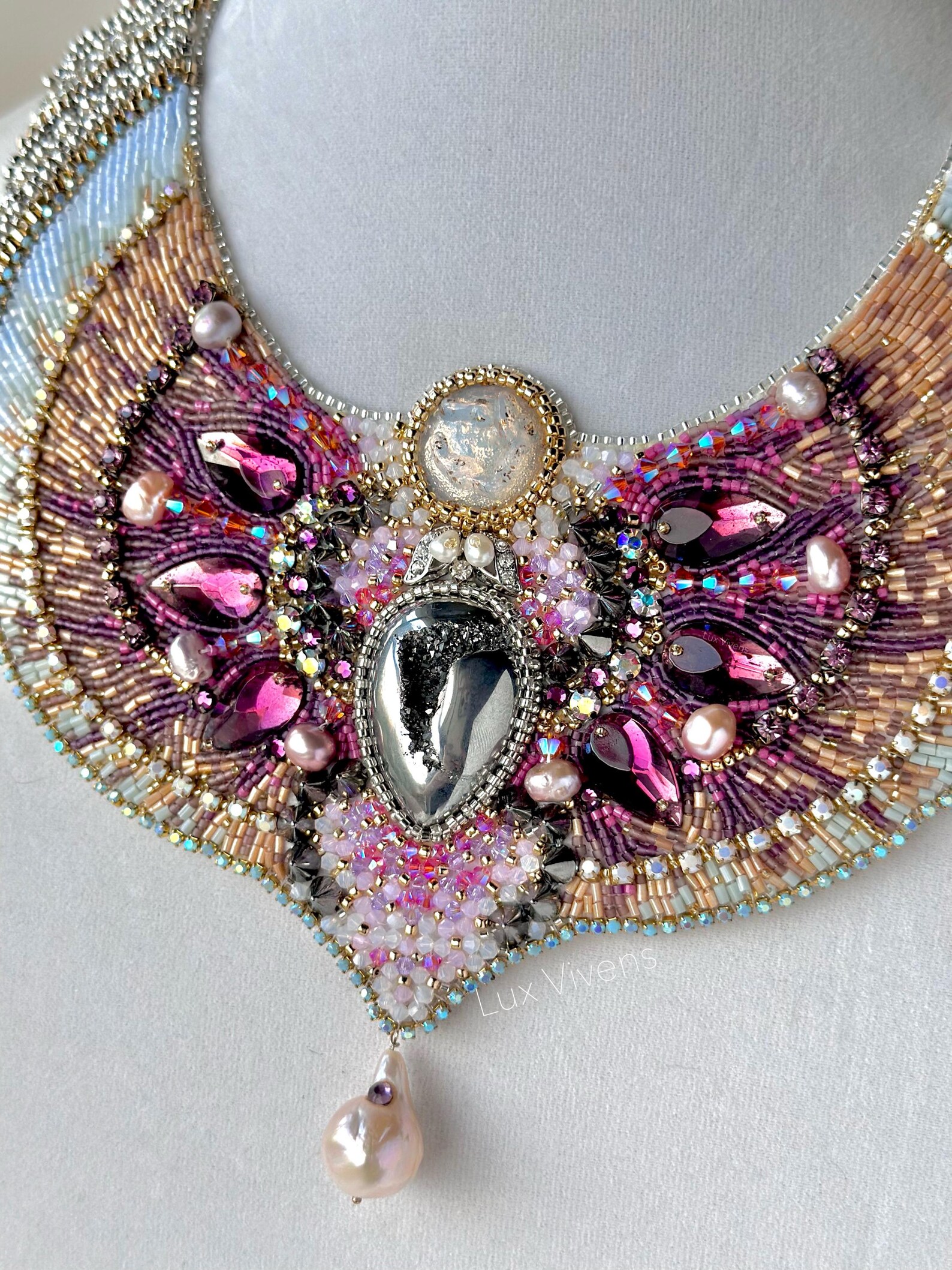 Abstract Winged Scarab Embroidery Necklace Hand Embroidered Colorful ...