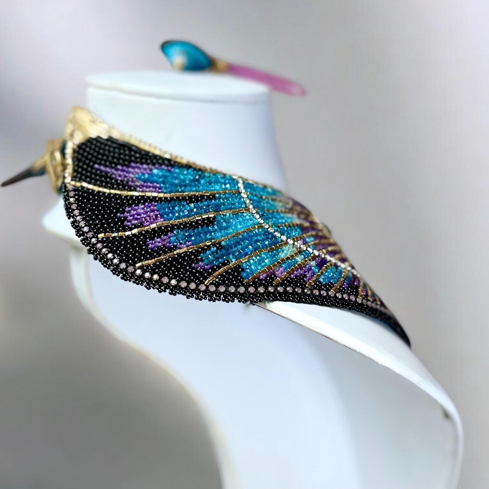 Modern Scarab Collar Necklace With Gemstone Embroidery; Luxurious ...