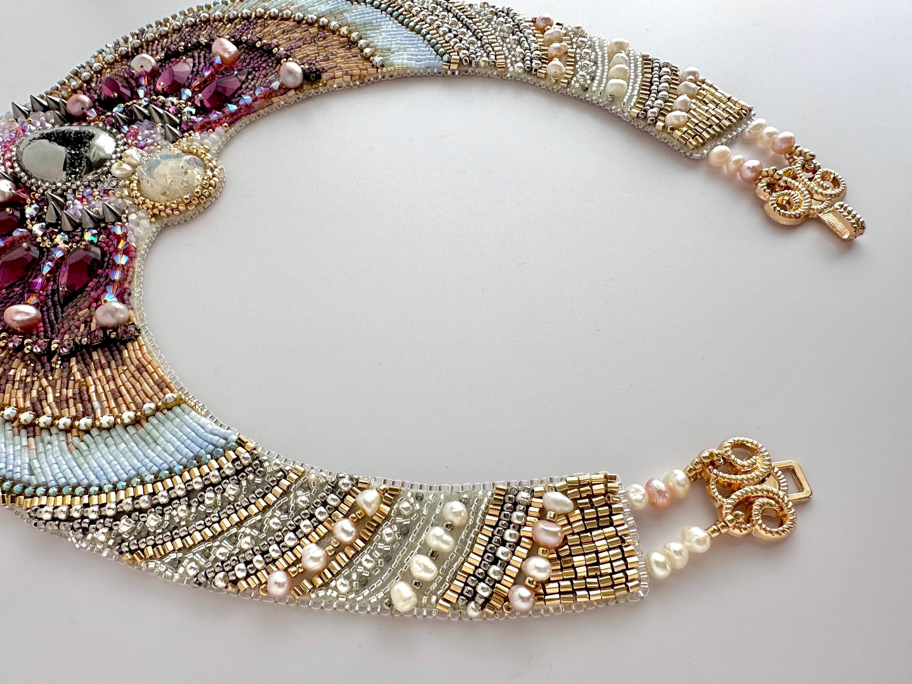 Winged Scarab Hand Embroidery Bib Necklace With Vintage Materials and ...