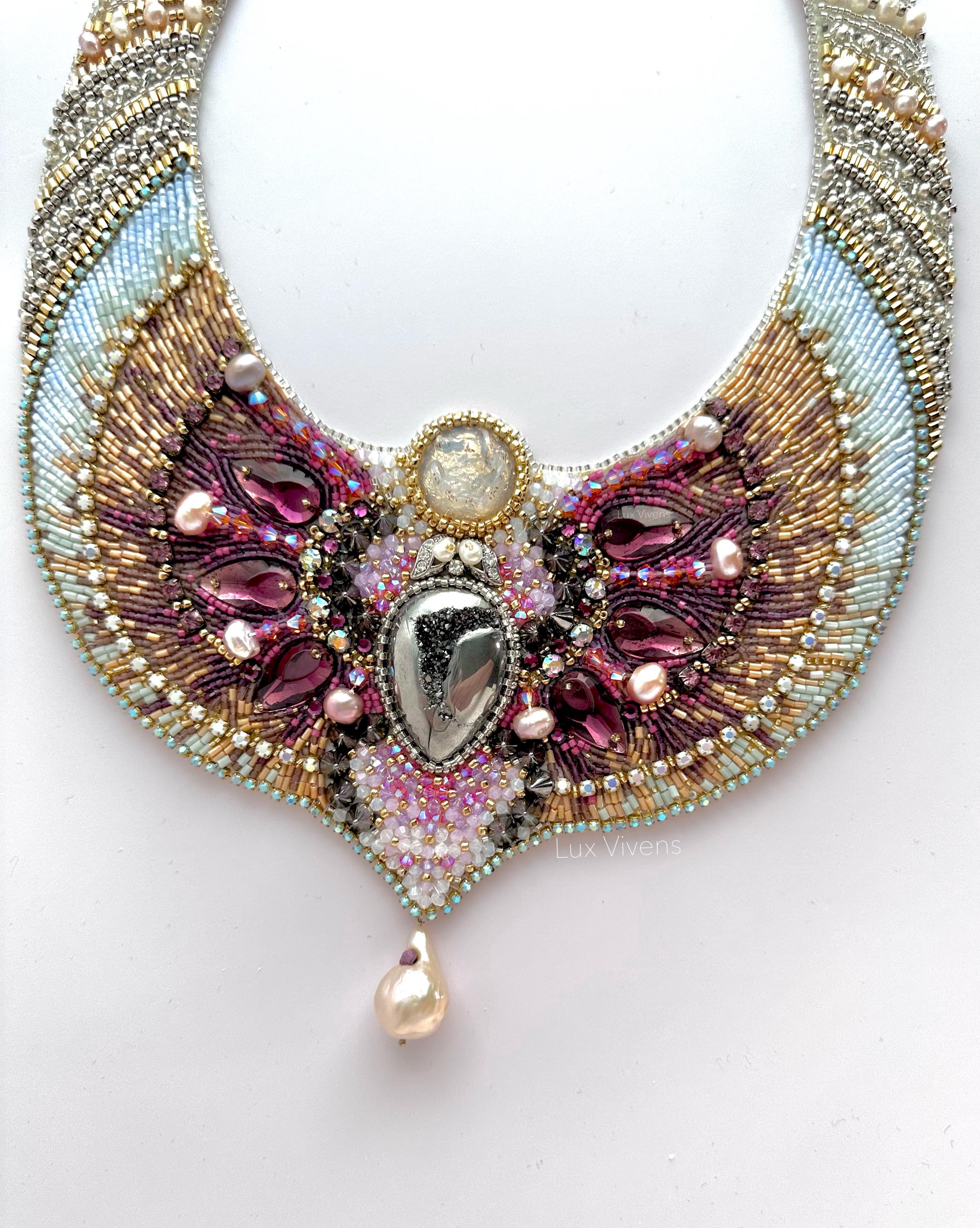 Abstract Winged Scarab Embroidery Necklace Hand Embroidered Colorful ...