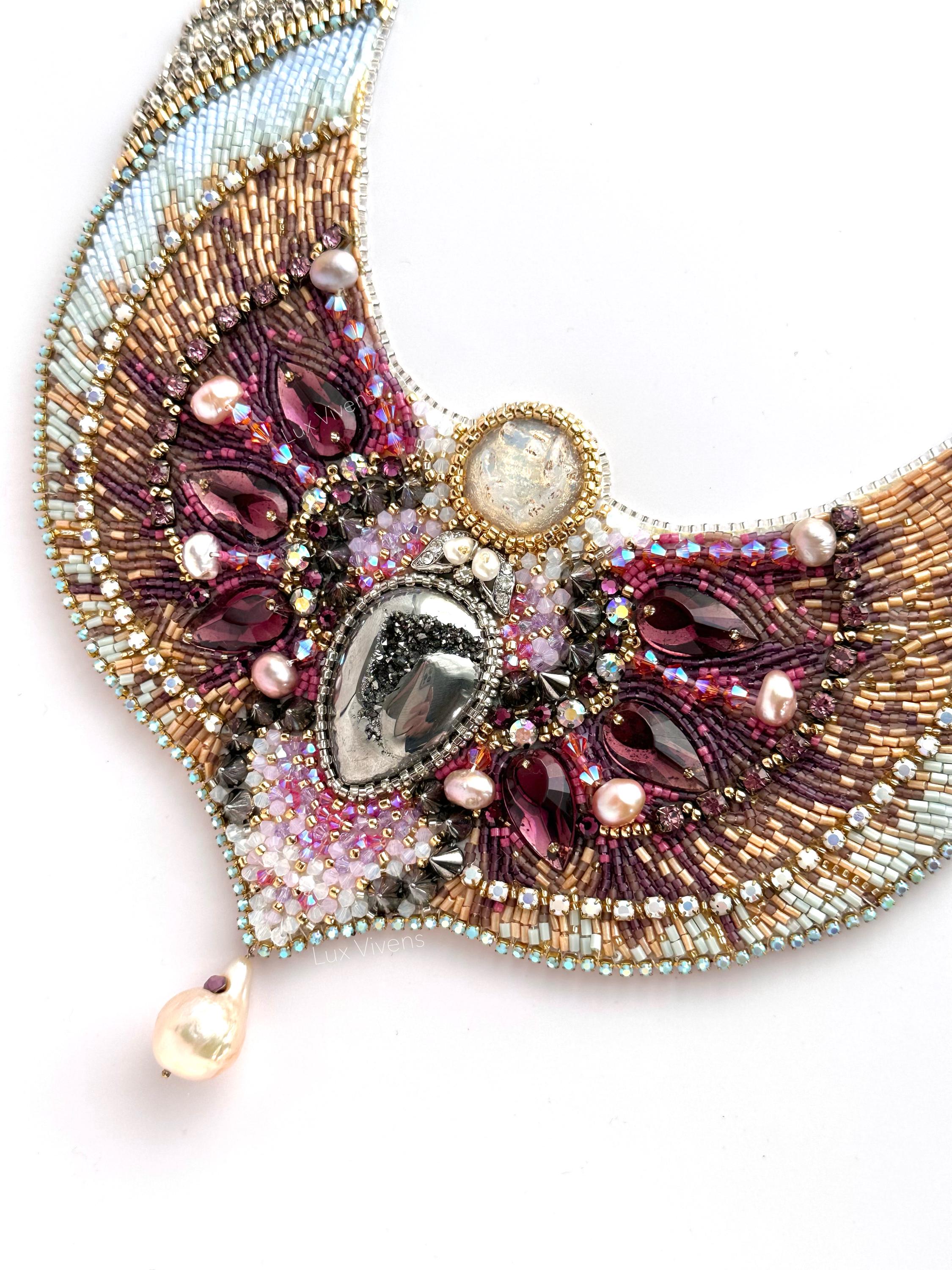 Abstract Winged Scarab Embroidery Necklace Hand Embroidered Colorful ...