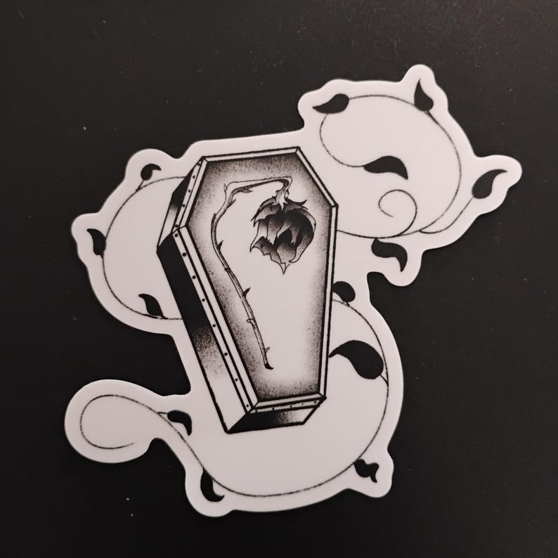 Rose Thorn Coffin Sticker - Gothic Laptop, Water Bottle Decal - Etsy