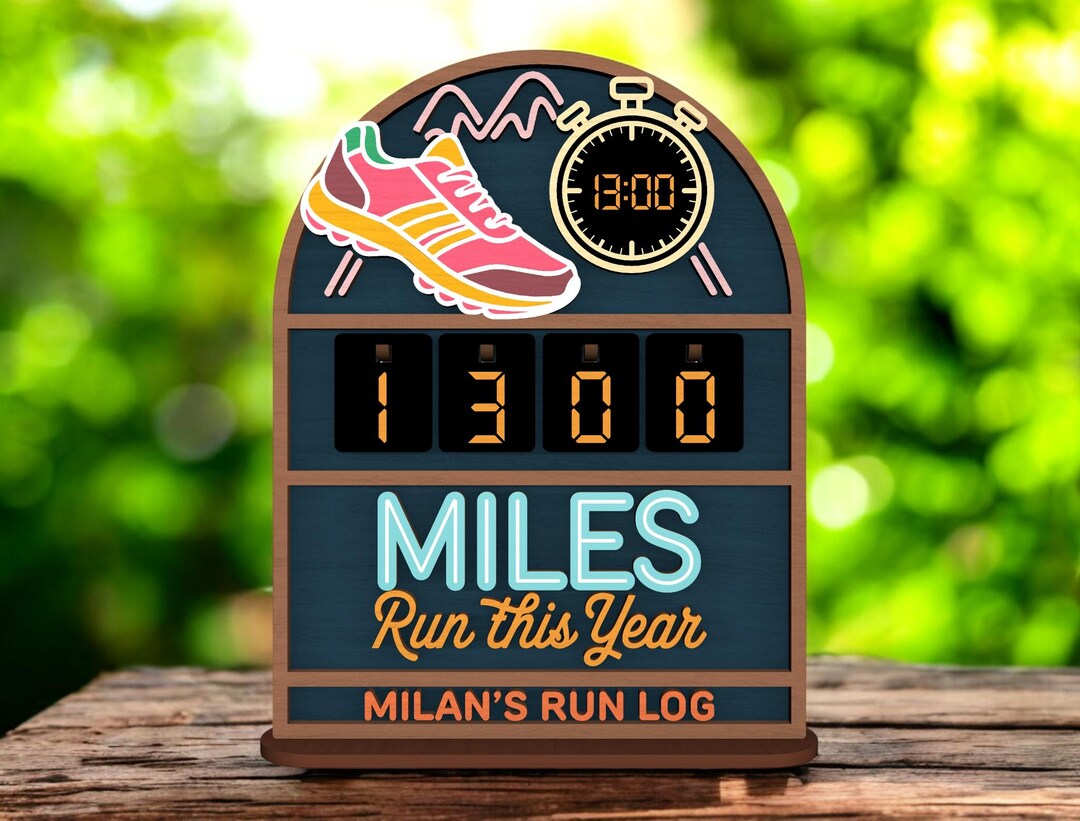 Neon Style Run Log Sign Laser Cut File SVG, Miles Run This Year SVG ...