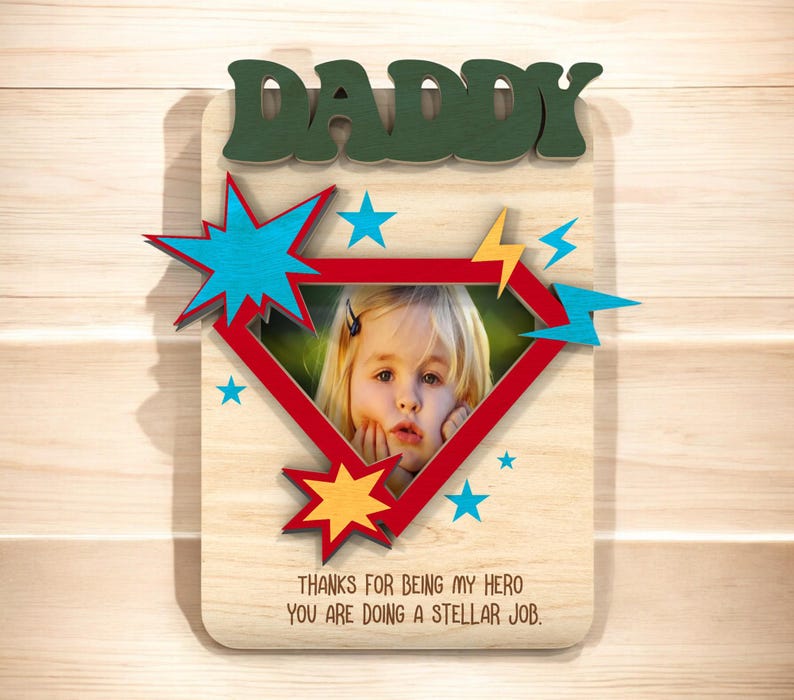 Super Daddy Laser Cut Photo Frame SVG – Hero Star Shape Digital File ...