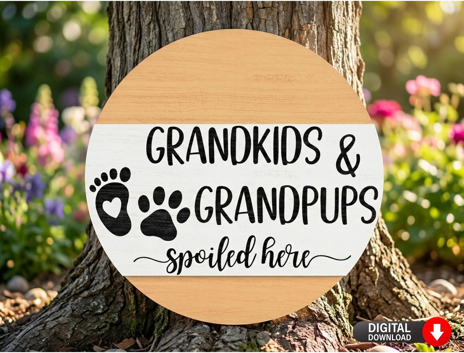 Grandkids & Grandpups SVG • Spoiled Here Round Sign Laser Cut File ...